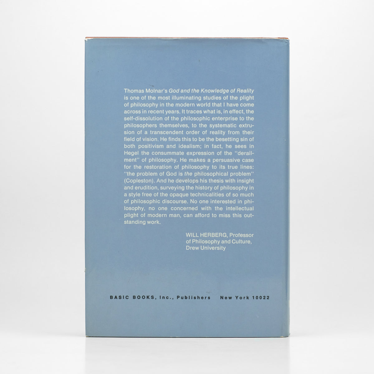 God and the Knowledge of Reality / Thomas Molnar / First Edition 1973 ...